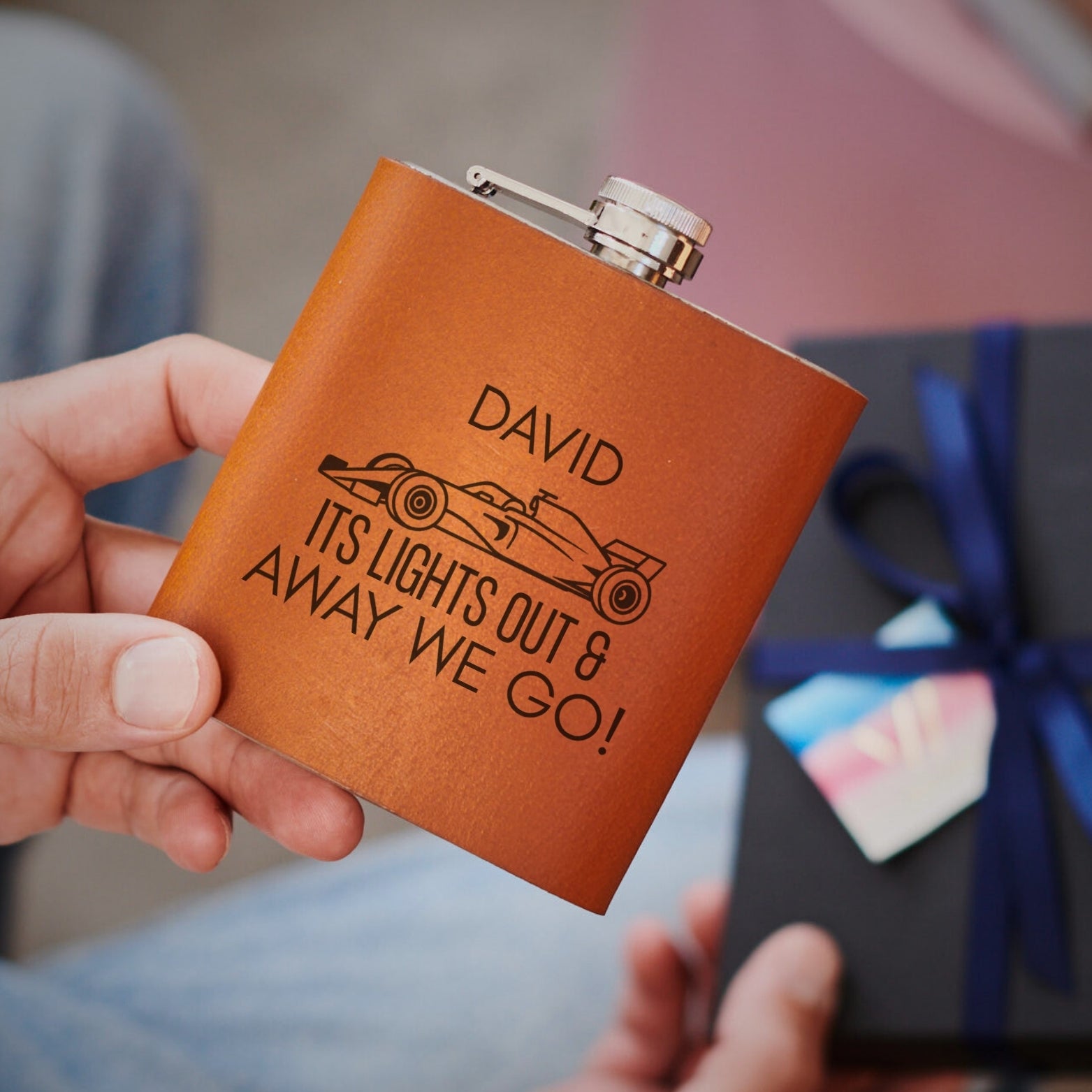 Formula One F1 Personalised Leather Hip Flask