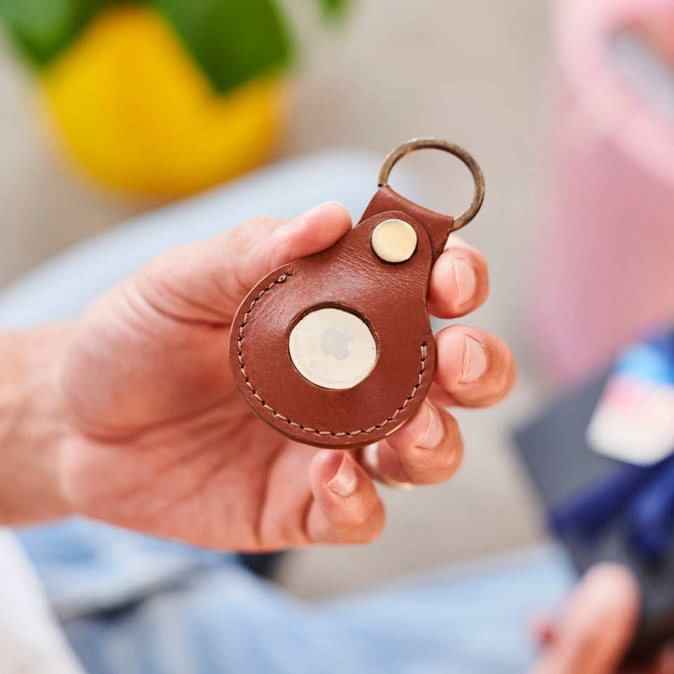 Handmade Leather AirTag Holder Keyring | Personalised & Ethical Gift